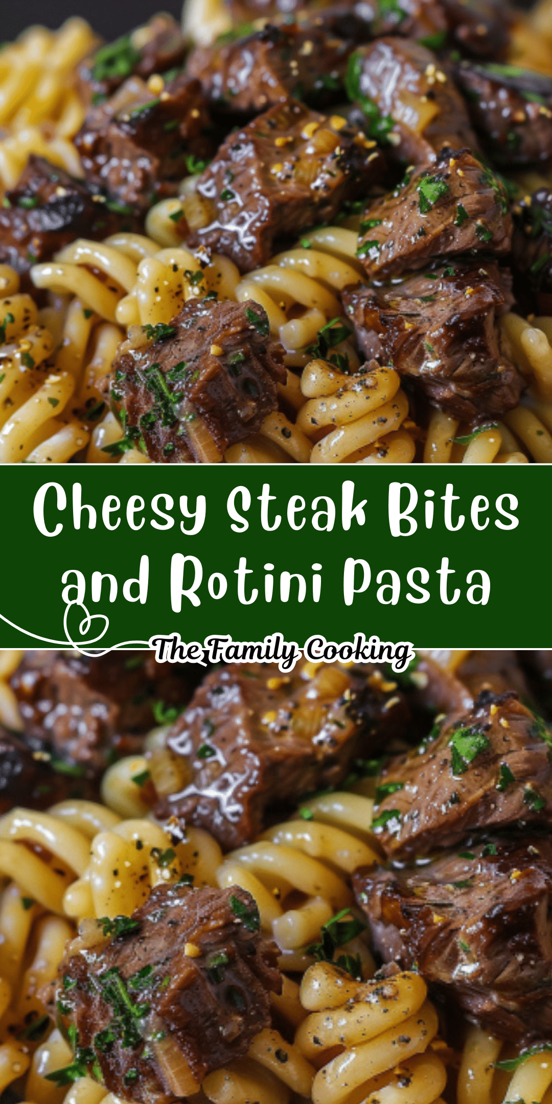 Cheesy Steak Bites and Rotini Pasta | TheFamilyCooking