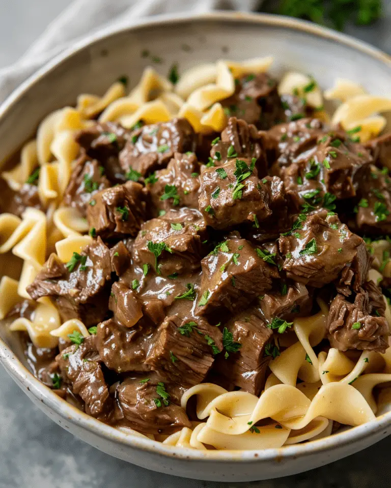 Crockpot Beef Tips and Noodles | TheFamilyCooking