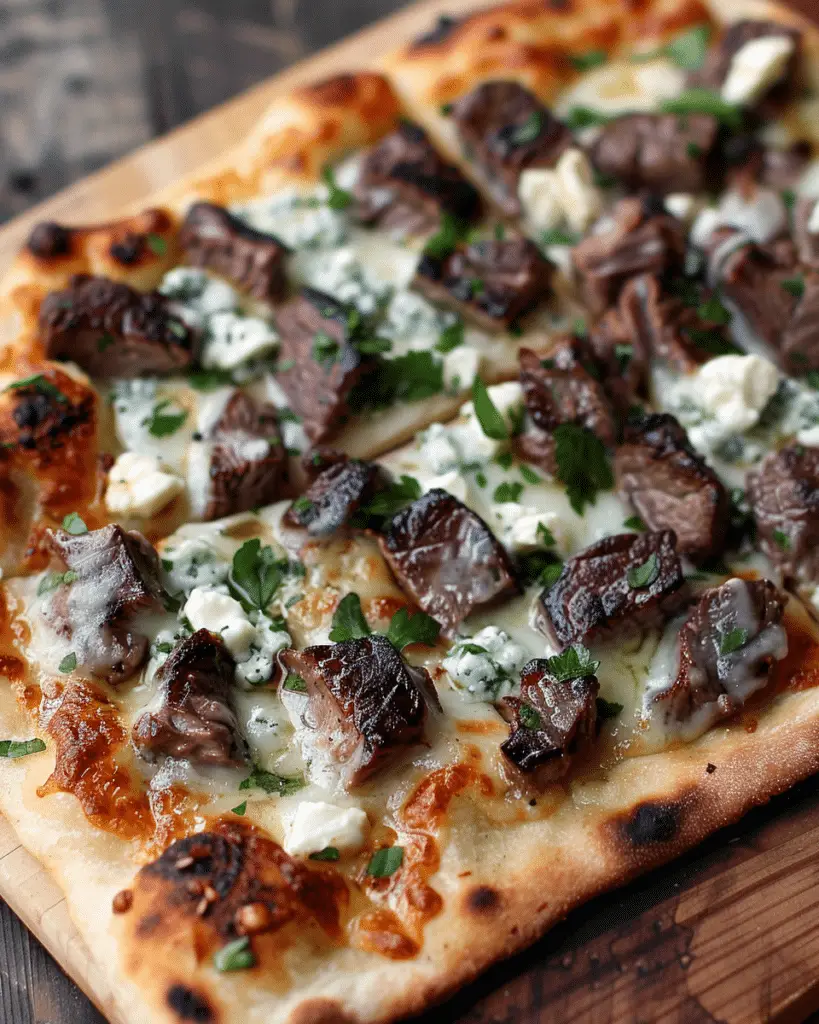 Steak Gorgonzola Flatbread | TheFamilyCooking