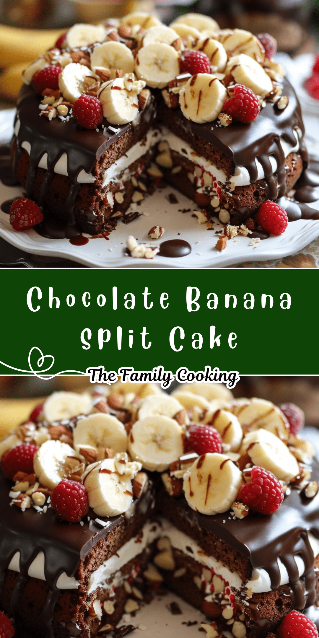 Chocolate Banana Split Cake | TheFamilyCooking