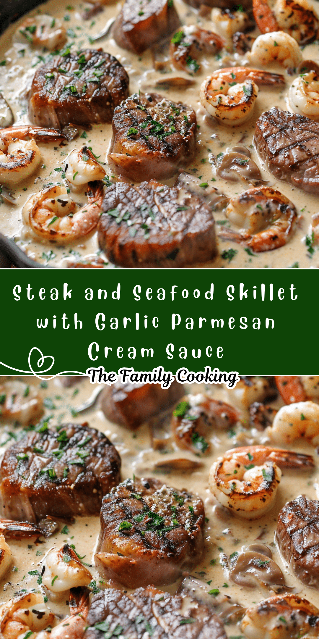 Steak and Seafood Skillet with Garlic Parmesan Cream Sauce ...