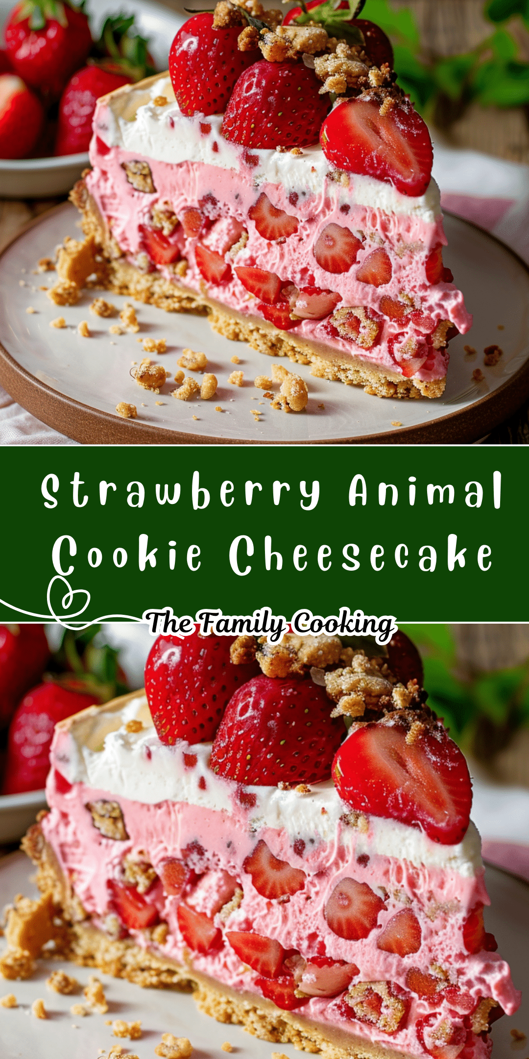Strawberry Animal Cookie Cheesecake | TheFamilyCooking