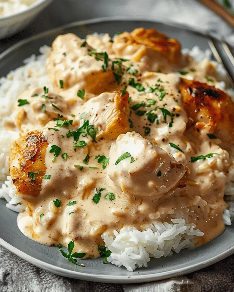 Creamy Smothered Chicken and Rice | TheFamilyCooking