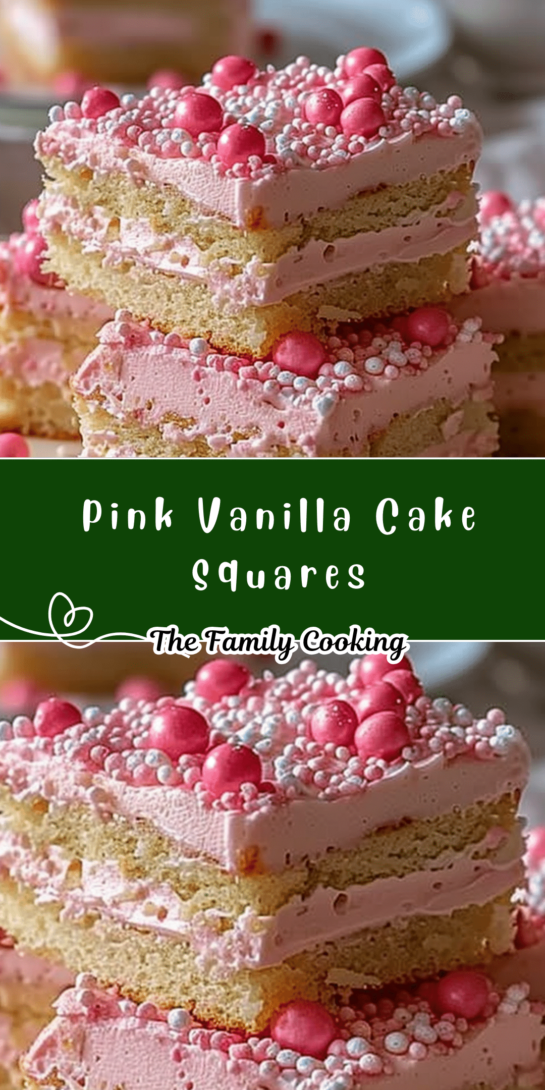 Pink Vanilla Cake Squares | TheFamilyCooking