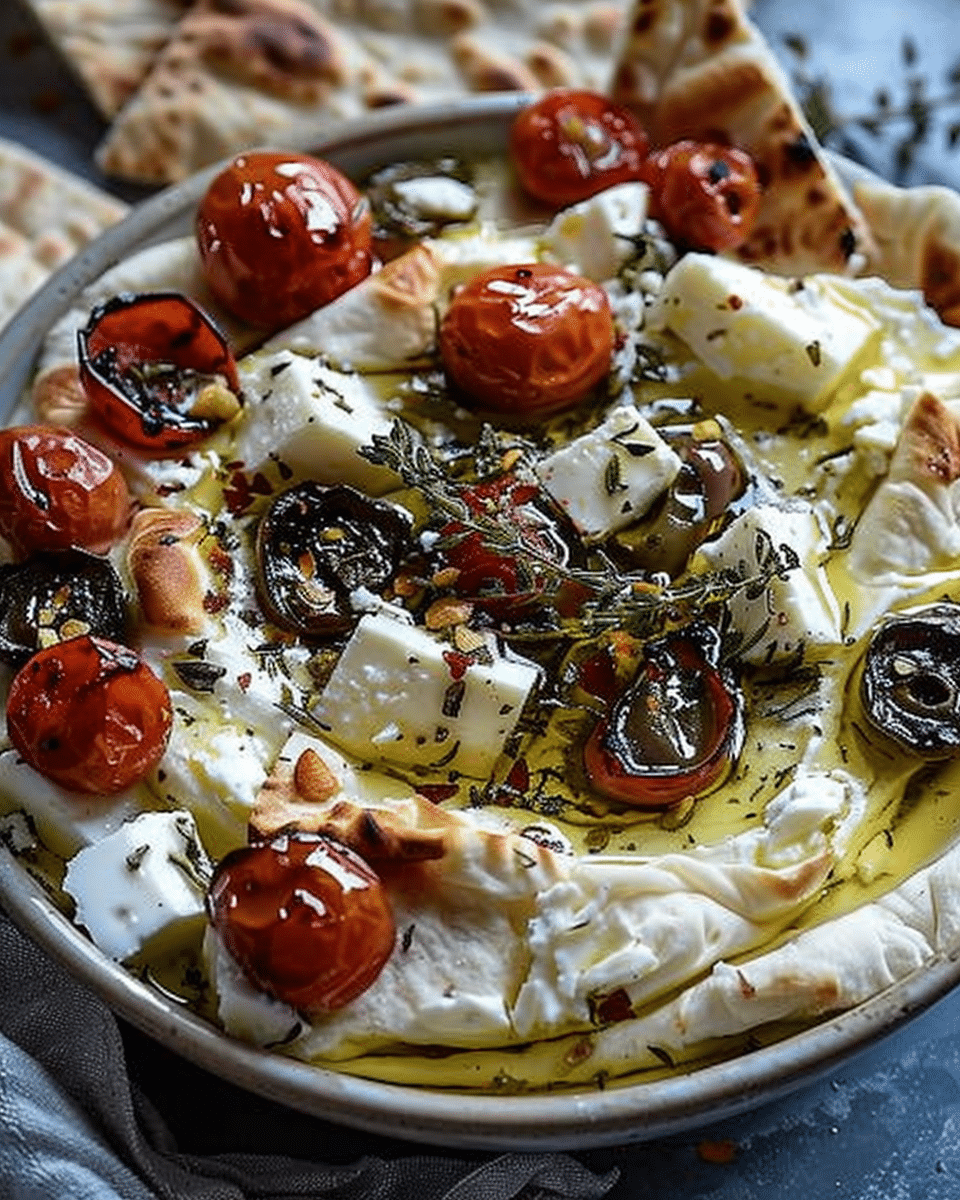 Mediterranean Baked Feta Appetizer with Pita | TheFamilyCooking