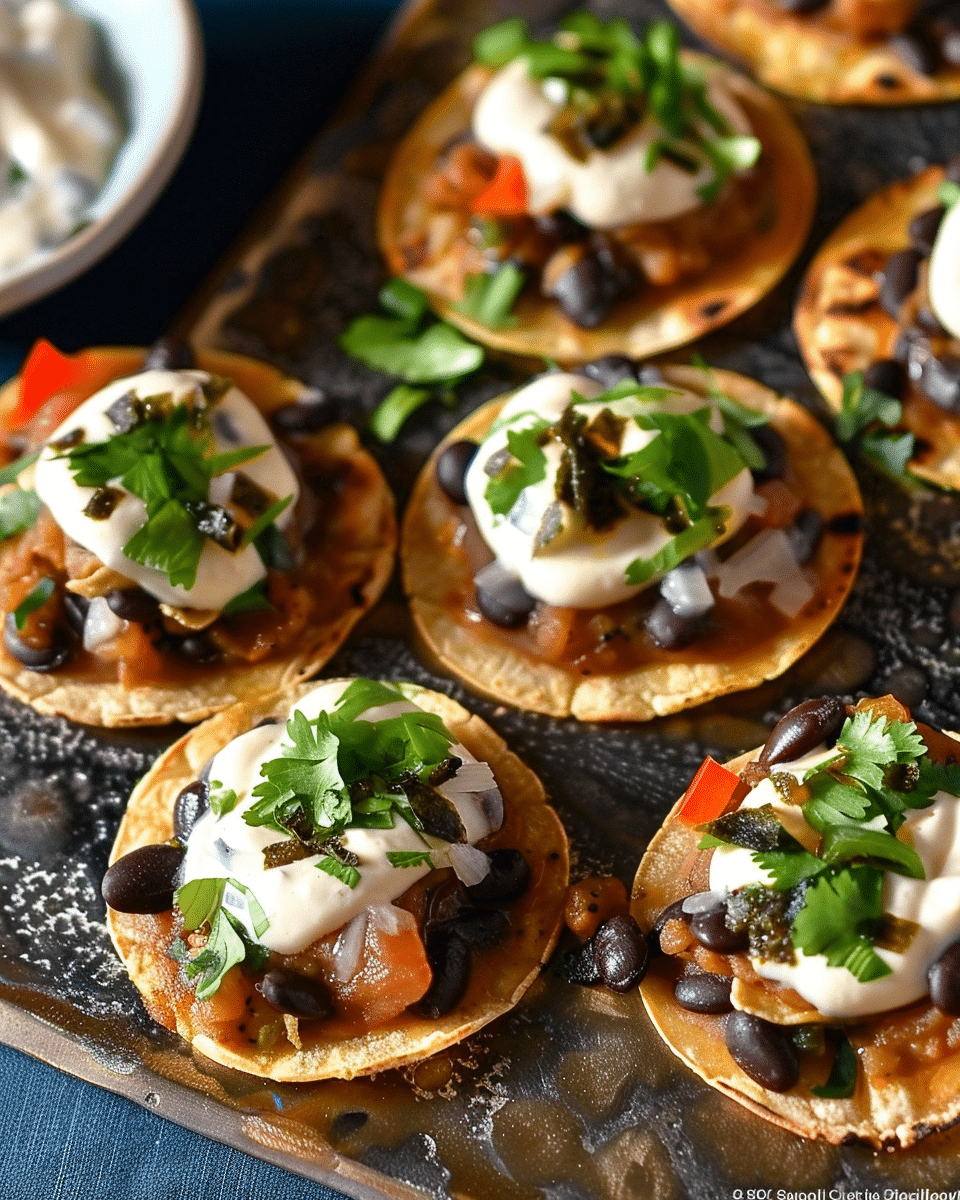 Mini Black Bean Tostadas with Chipotle Cream | TheFamilyCooking