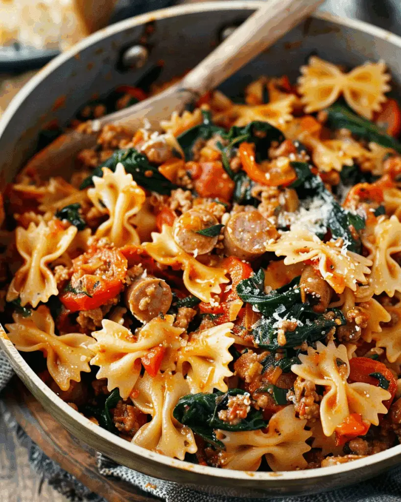 Tomato Spinach Sausage Pasta | TheFamilyCooking