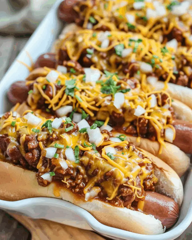 Baked Chili Cheese Dogs | TheFamilyCooking