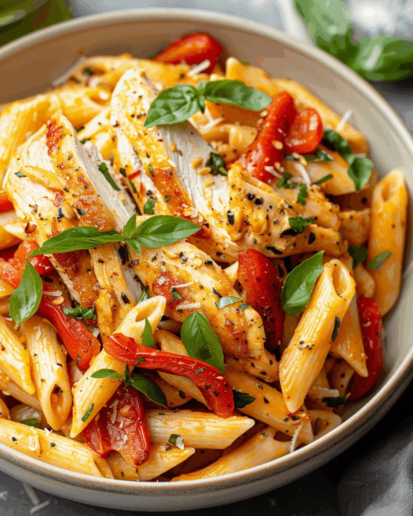 Chicken and Roasted Red Pepper Pasta | TheFamilyCooking