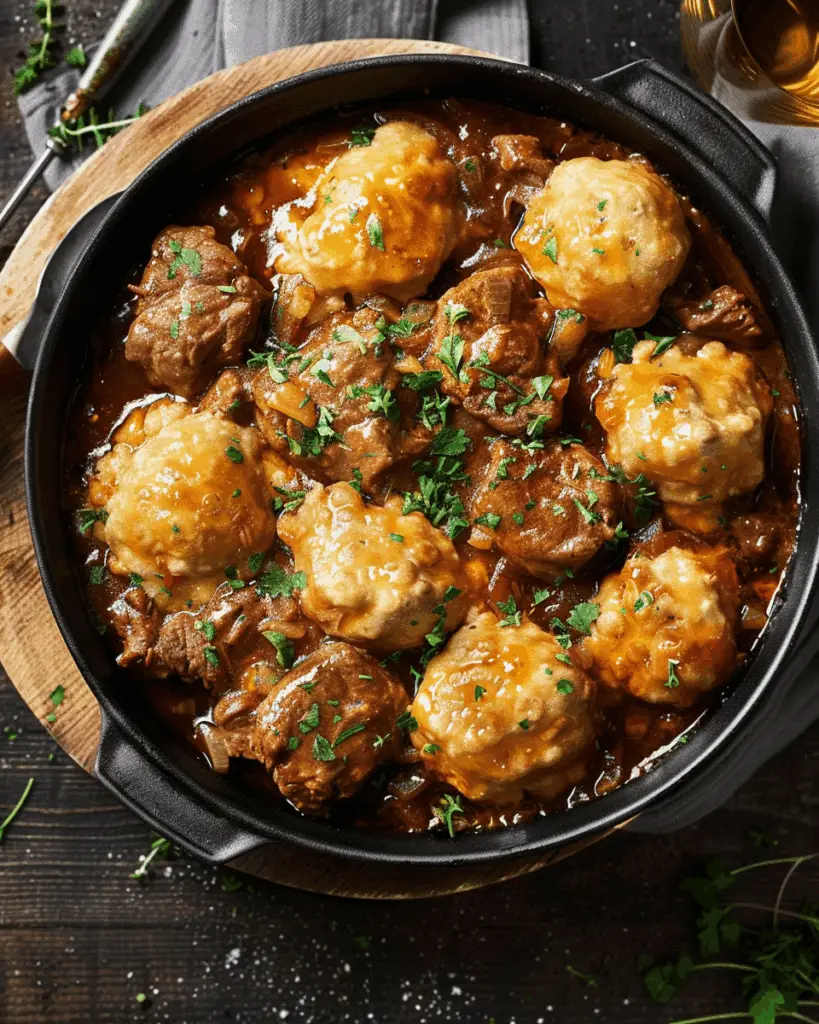 Classic Beef with Cheesy Dumplings | TheFamilyCooking