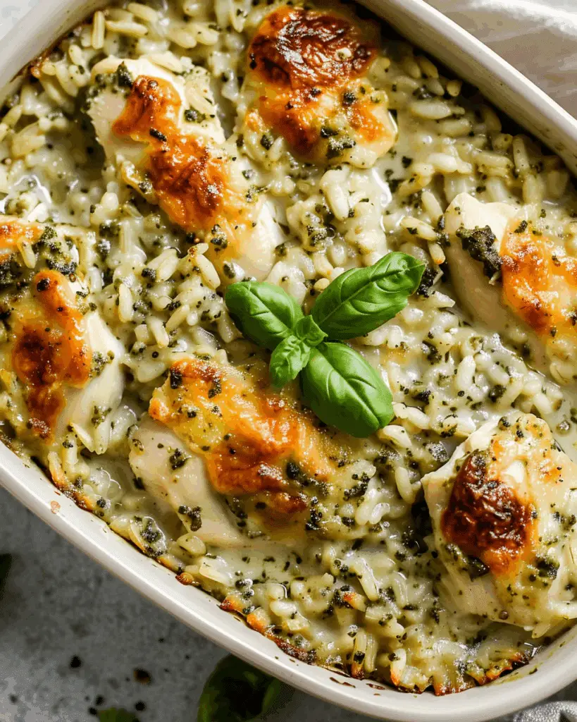 Creamy Pesto Chicken and Rice Casserole | TheFamilyCooking