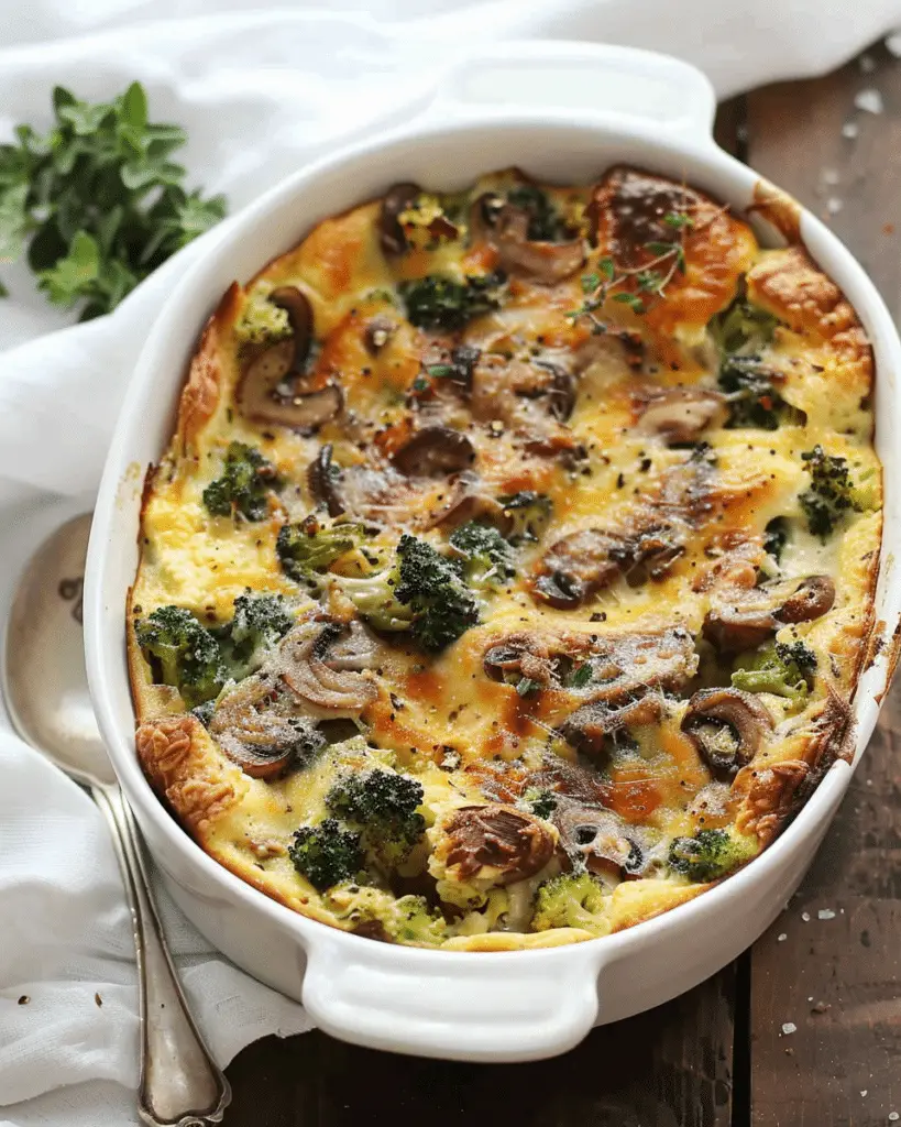 Broccoli Mushroom and Cheese Strata Eggbake | TheFamilyCooking