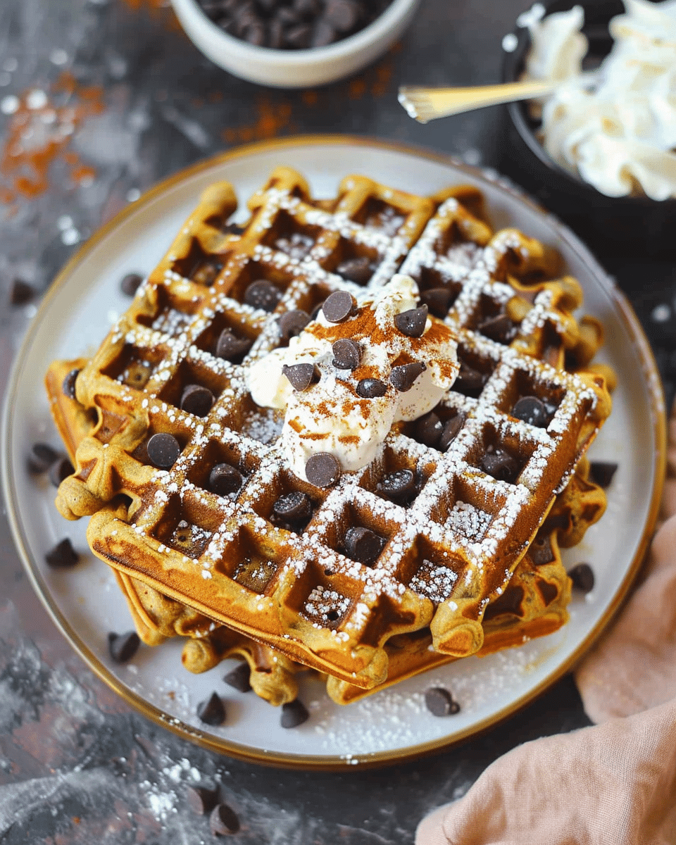 Chocolate Chip Pumpkin Waffles | TheFamilyCooking