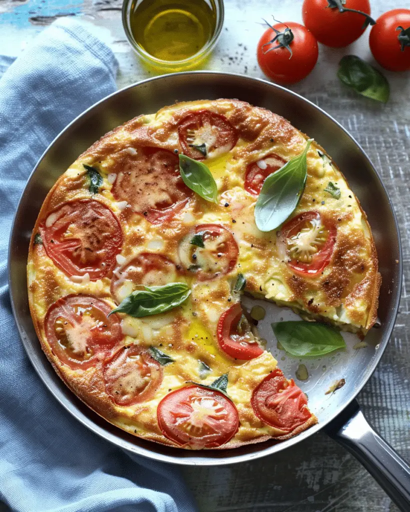 Burst Tomato Frittata with Fontina and Basil Oil | TheFamilyCooking