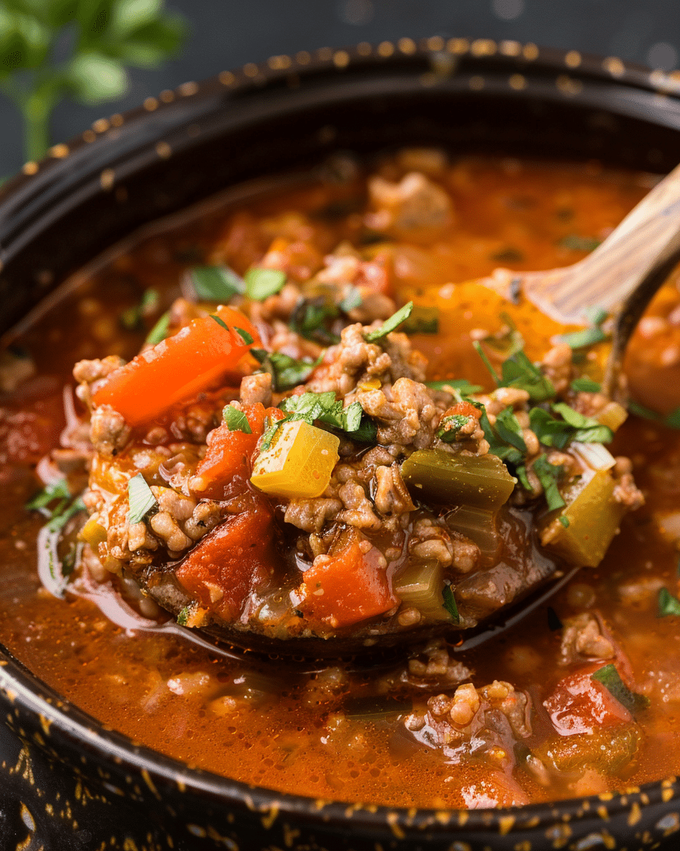 Slow Cooker Stuffed Pepper Soup | TheFamilyCooking