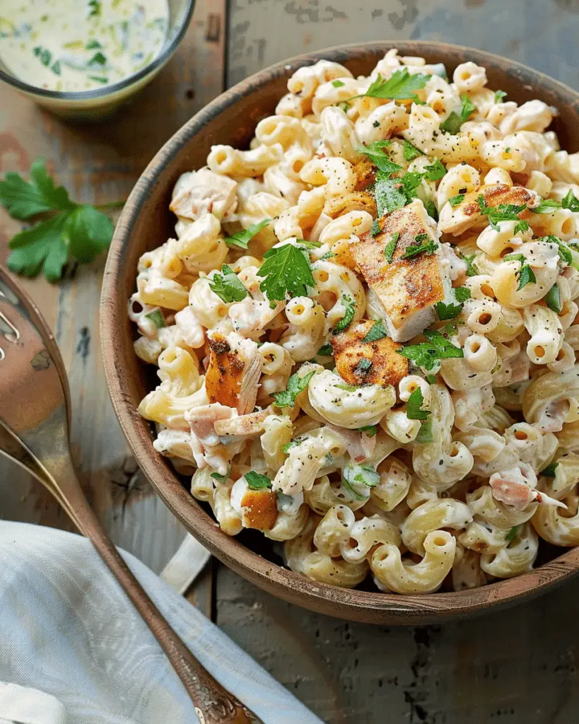Creamy Macaroni Pasta Salad with Chicken | TheFamilyCooking