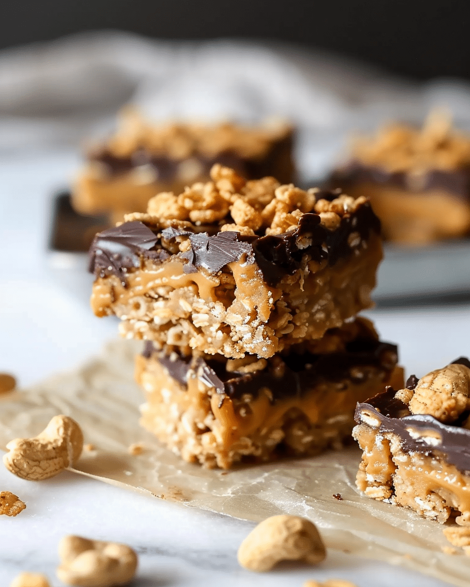 No Bake Peanut Butter Cereal Bars | TheFamilyCooking