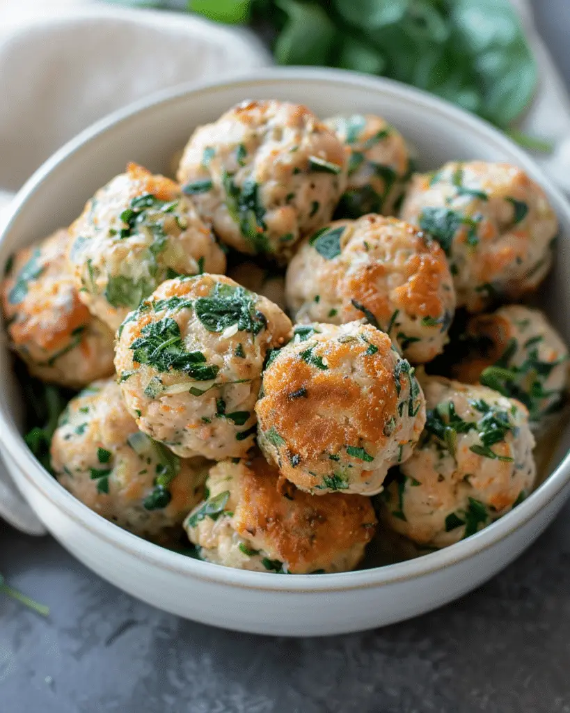 Baked Chicken Meatballs with Spinach | TheFamilyCooking