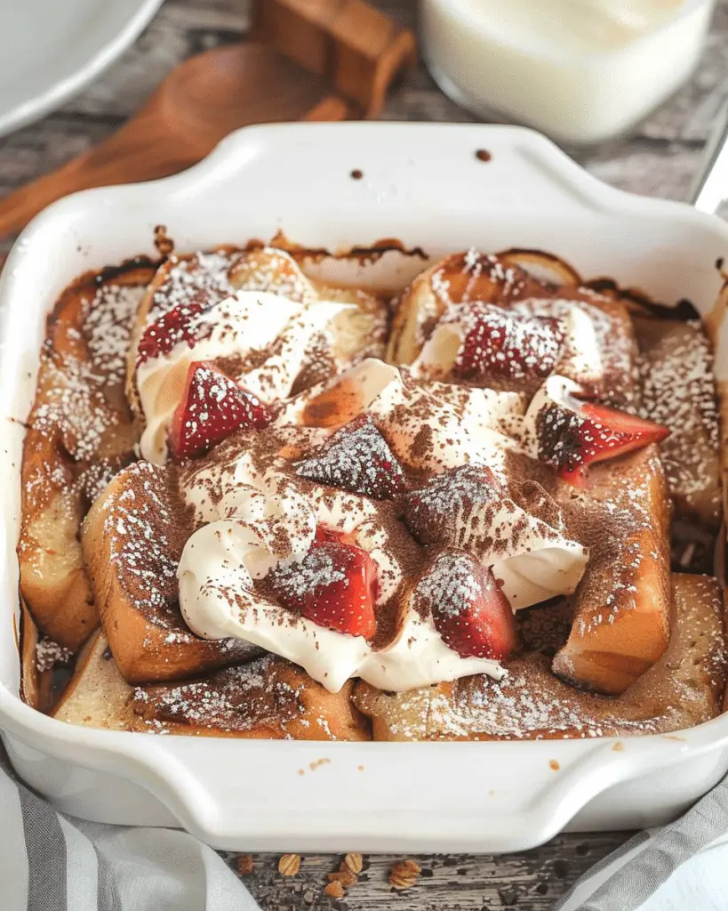 Tiramisu French Toast Casserole Bake with Sweet Cream | TheFamilyCooking