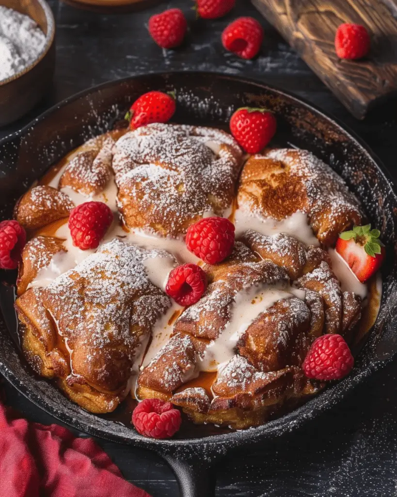 Baked French Toast Maple Cinnamon Skillet | TheFamilyCooking