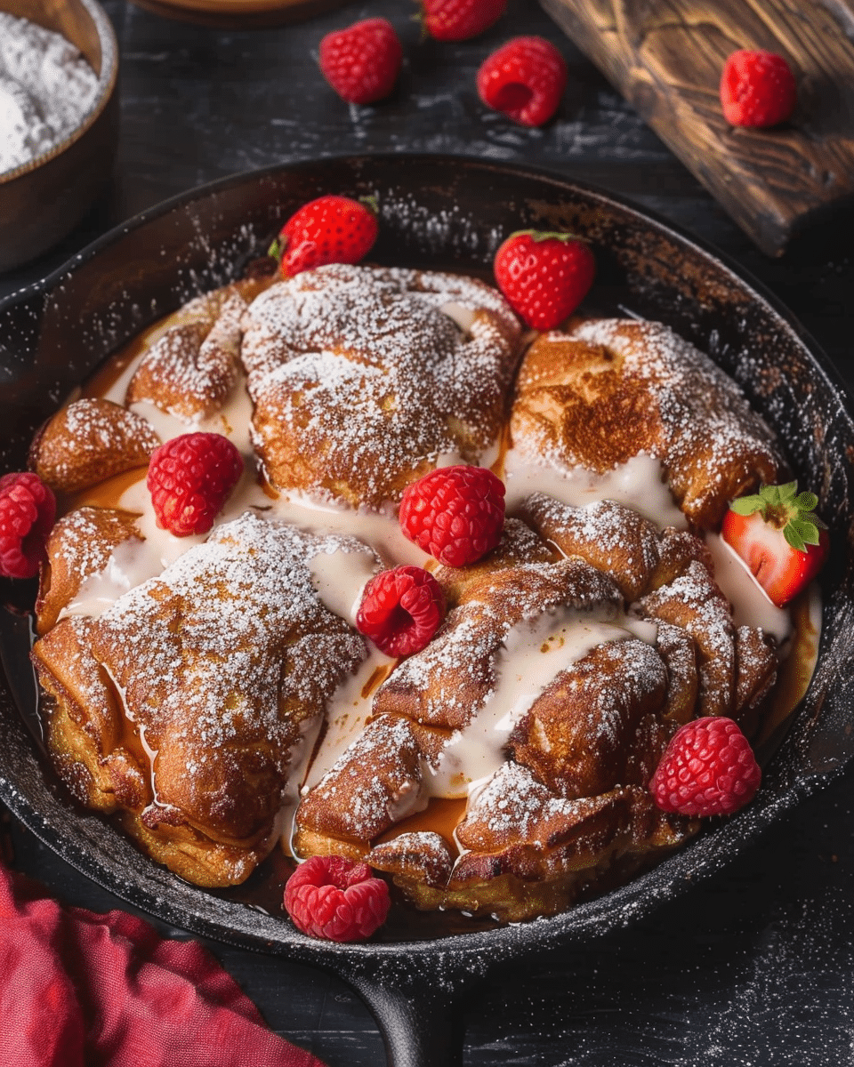 Baked French Toast Maple Cinnamon Skillet | TheFamilyCooking