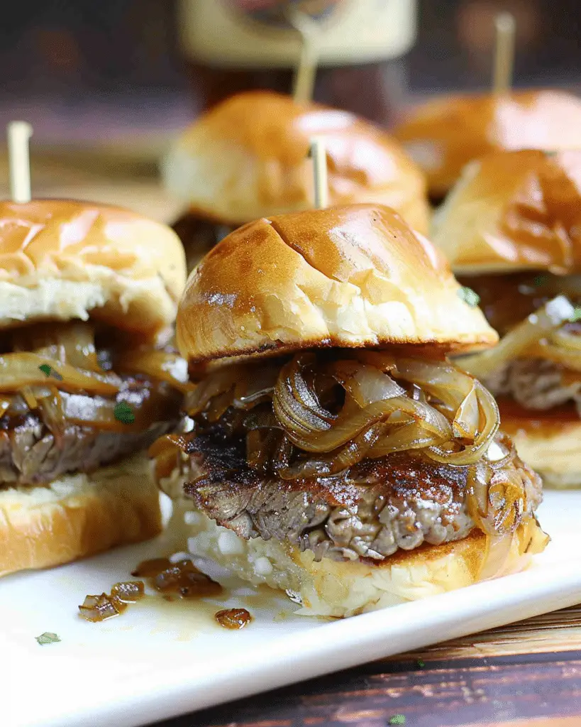 Fried Steak Sliders with Caramelized Onions | TheFamilyCooking