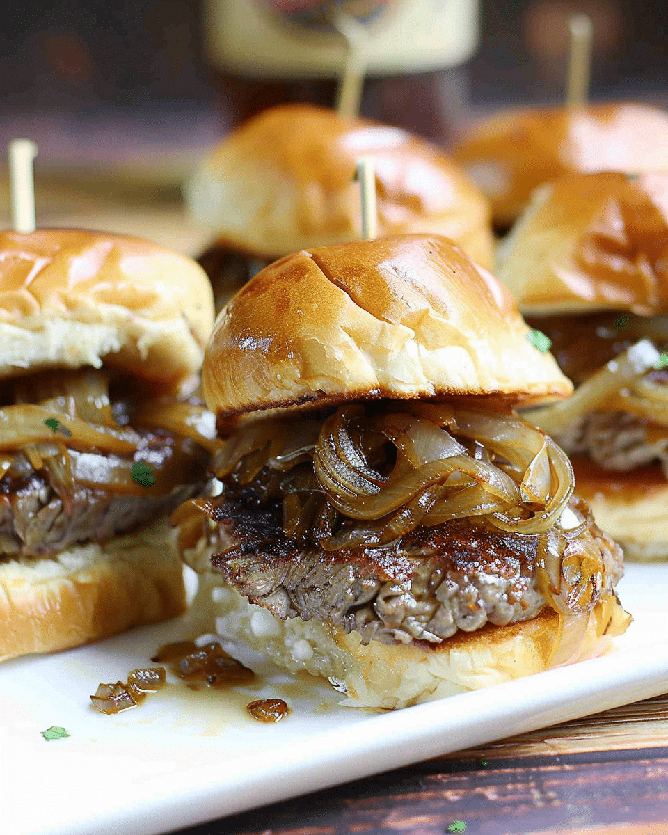 Fried Steak Sliders with Caramelized Onions | TheFamilyCooking