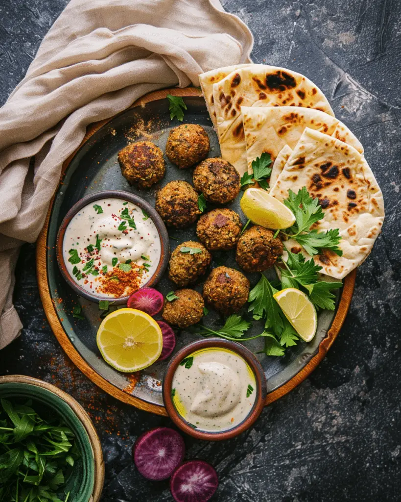 Crispy Falafel with Lemon-Tahini Sauce and Homemade Pita | TheFamilyCooking