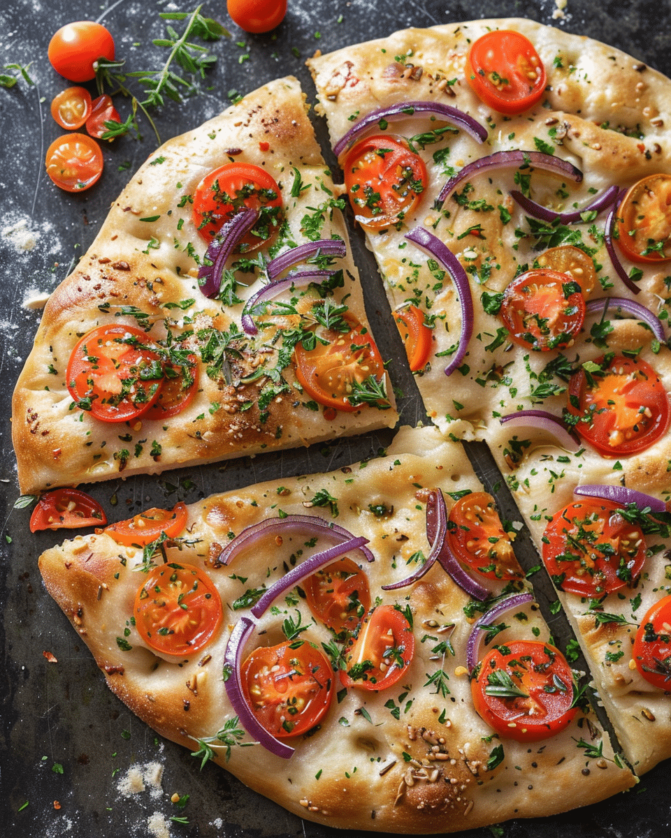 Sourdough Focaccia with Tomatoes and Purple Onions | TheFamilyCooking
