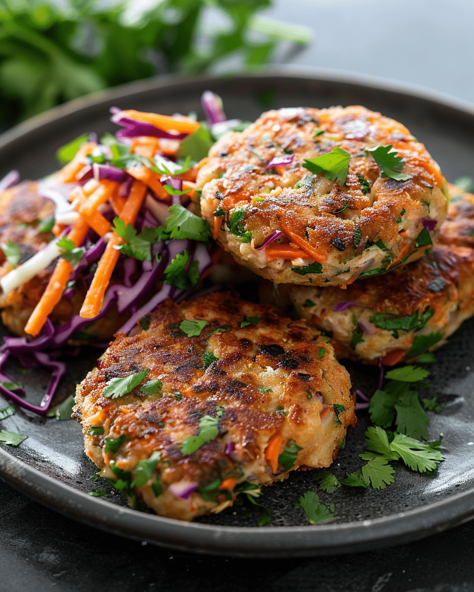 Thai Tuna Patties with Cilantro Cabbage Slaw | TheFamilyCooking