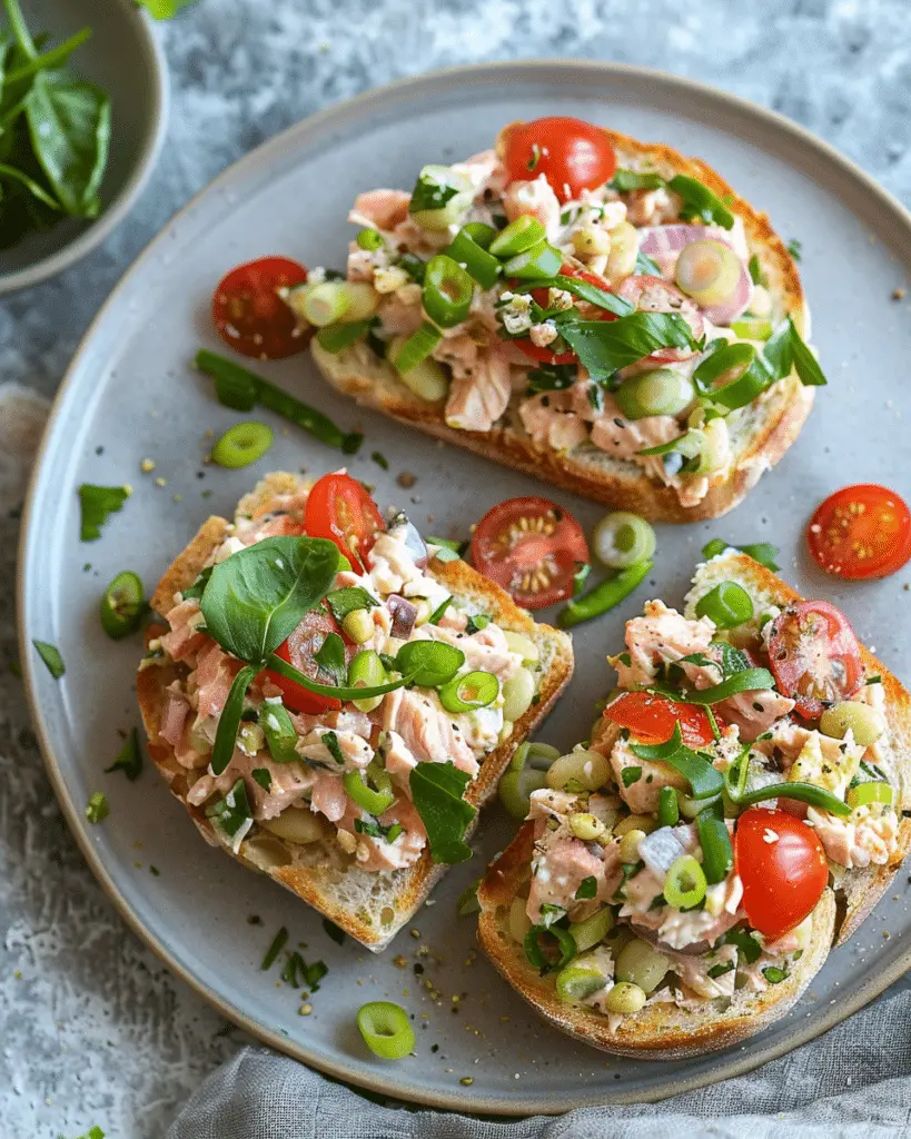 Mediterranean White Bean Tuna Salad Toasts | TheFamilyCooking