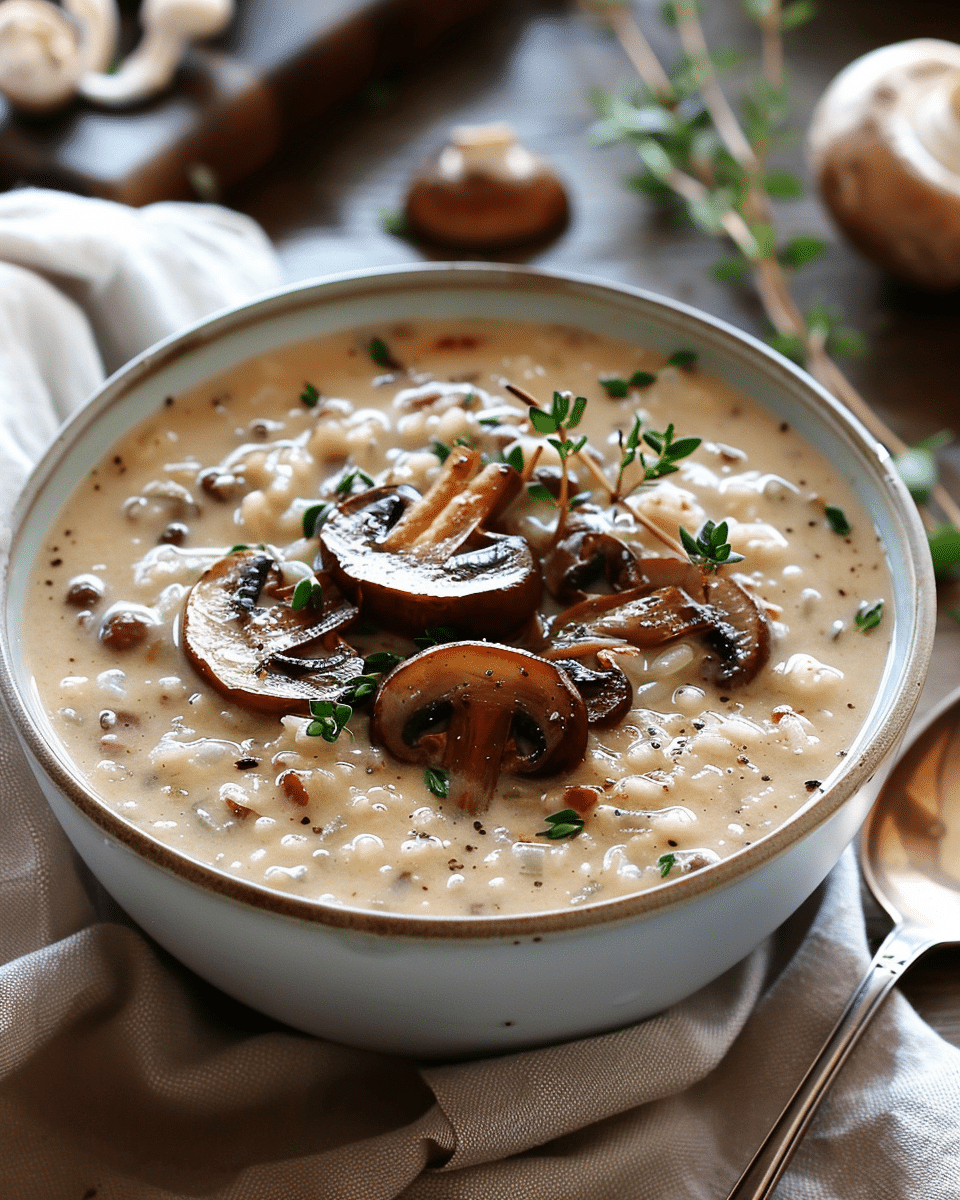 Creamy Wild Mushroom and Rice Soup | TheFamilyCooking