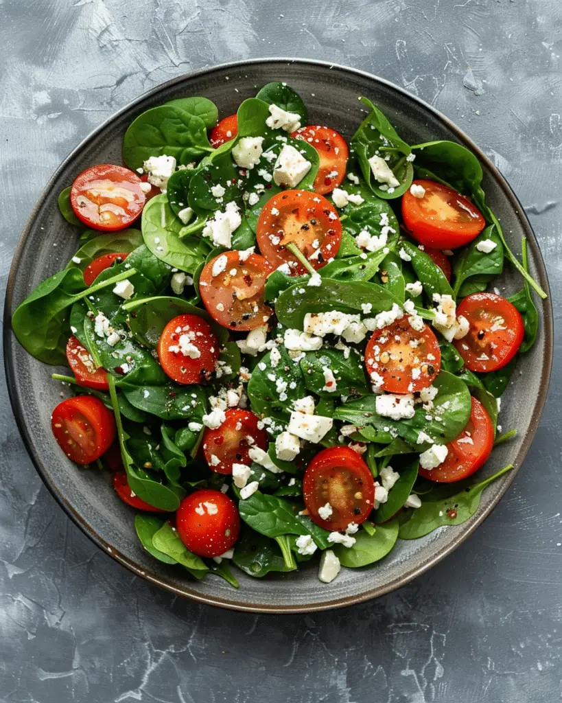 Spinach Tomato Salad with Feta Cheese | TheFamilyCooking