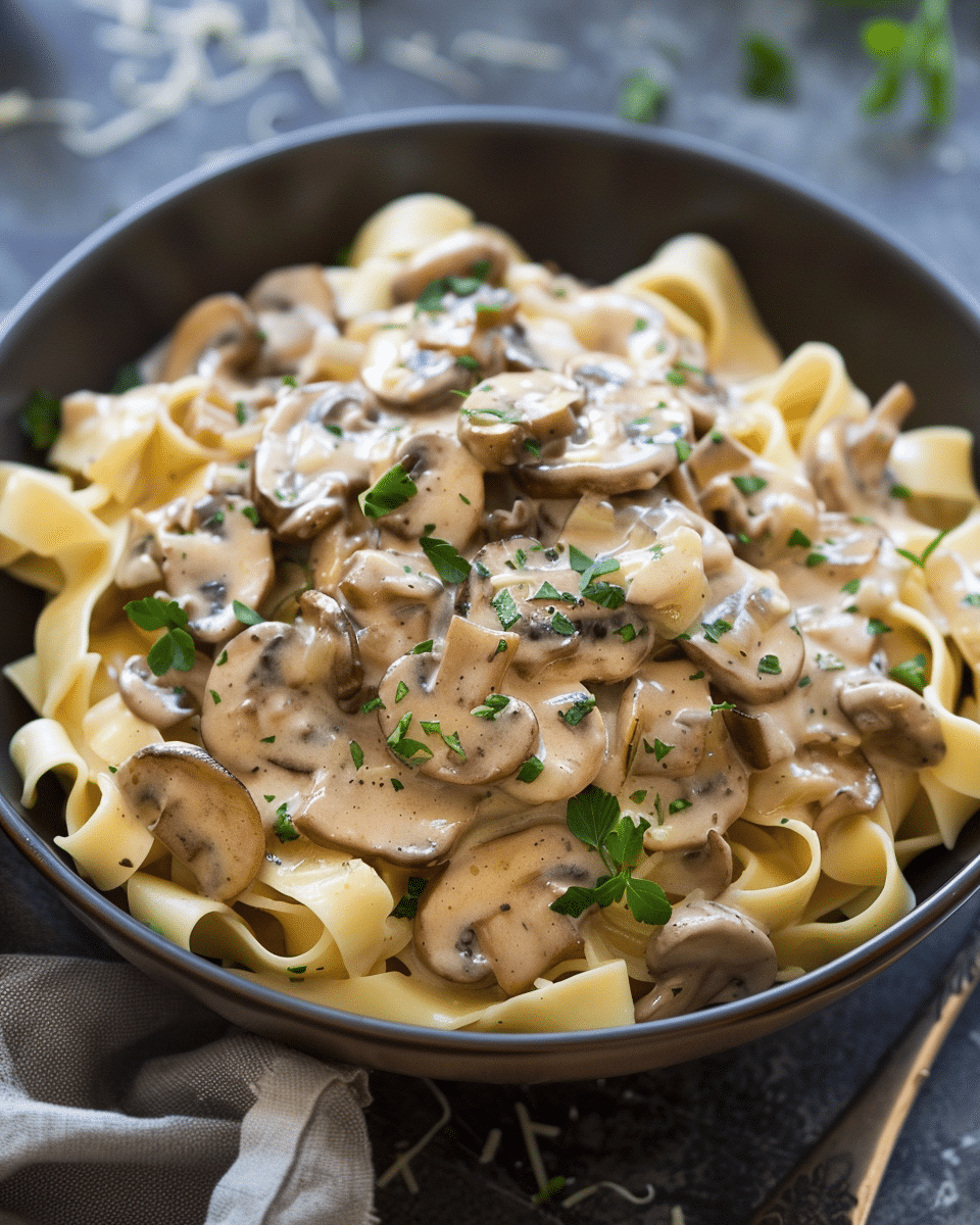 Mushroom Stroganoff Noodles | TheFamilyCooking