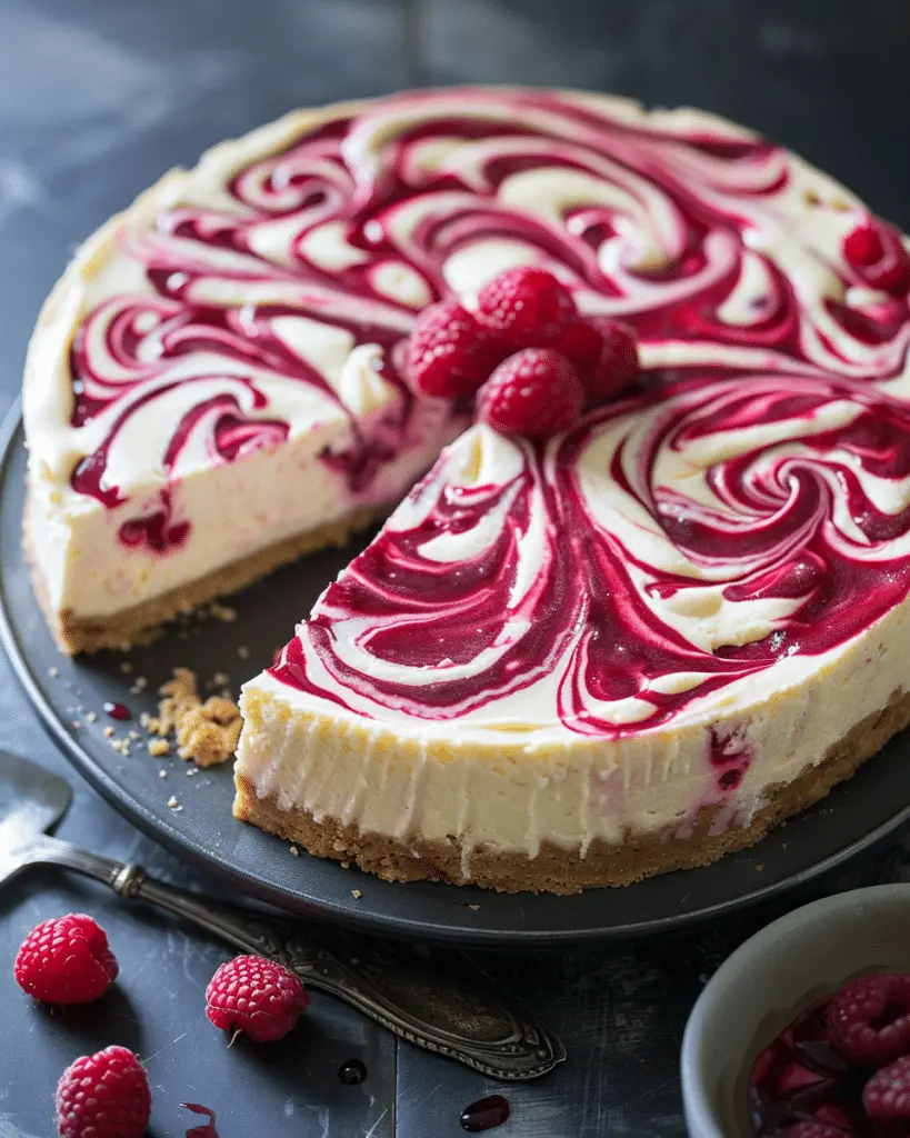 Raspberry Swirl Cheesecake Recipe | TheFamilyCooking