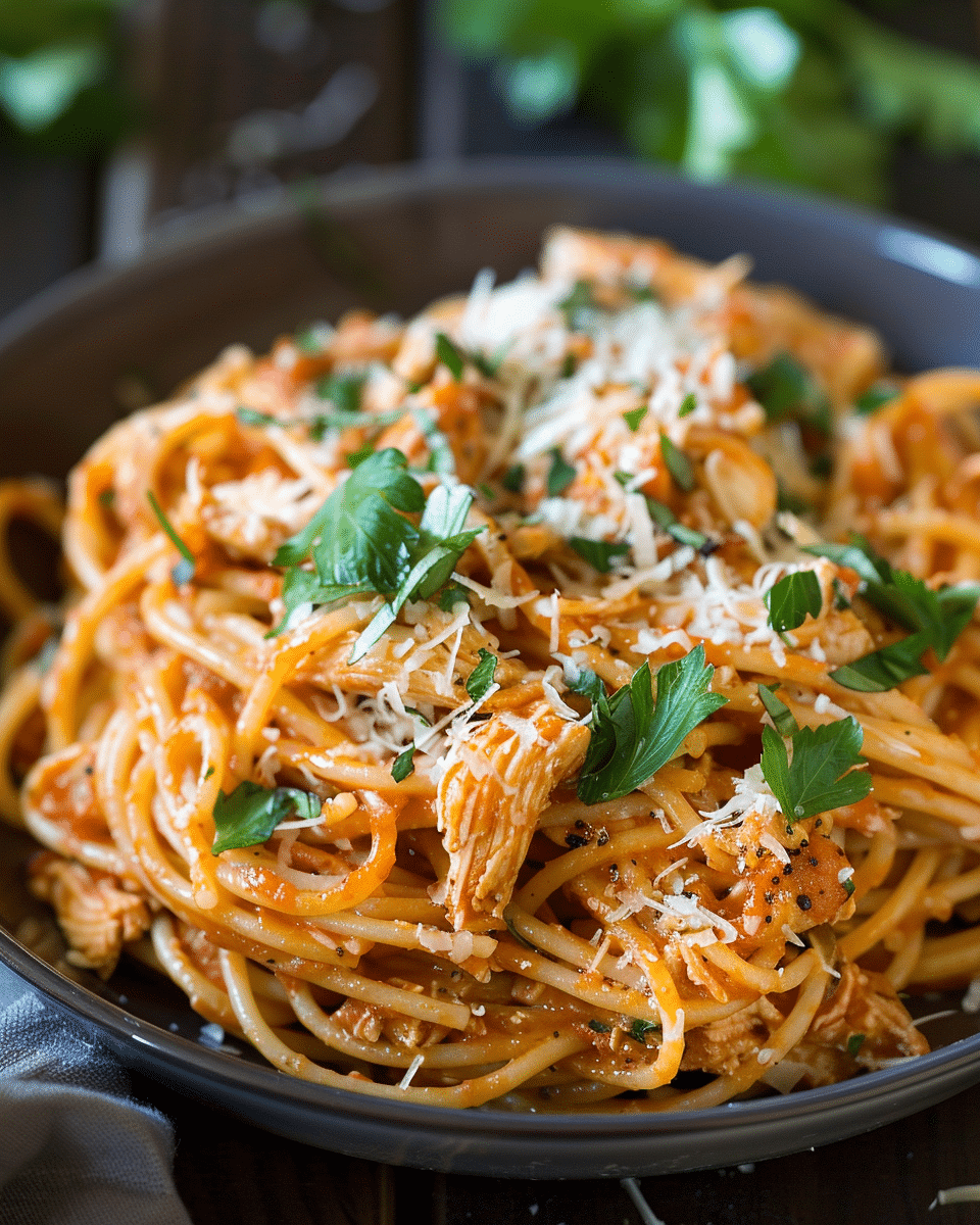 Slow Cooker Chicken Spaghetti | TheFamilyCooking